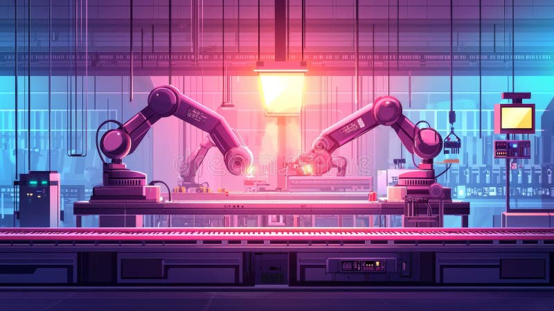 Night View of a Smart Manufacturing Facility with High-tech ...