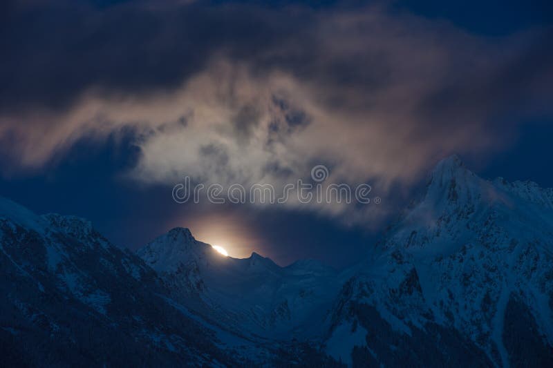 A Night View of the Snow-capped Alps in Austria Stock Photo - Image of ...