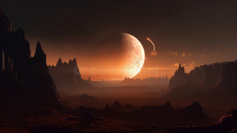Night View of a Solar Eclipse on an Alien Planet Generative AI Stock ...