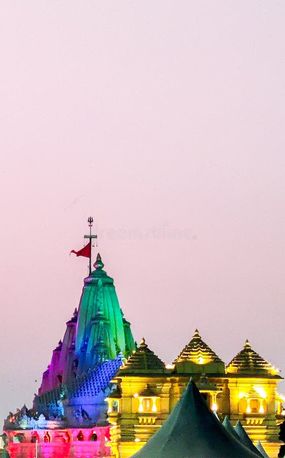 Night View of Somnath Temple Gujarat, India. Stock Image - Image of ...