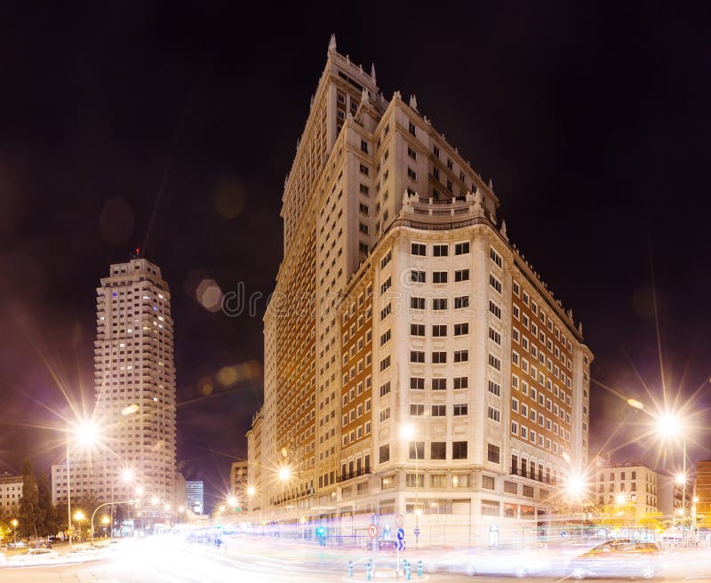 Night View of Spain Square in Madrid Editorial Image - Image of madrid ...