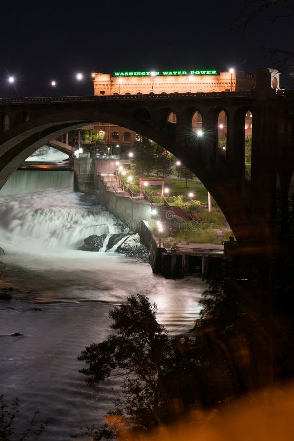 Night view of Spokane editorial stock photo. Image of washington - 96712923