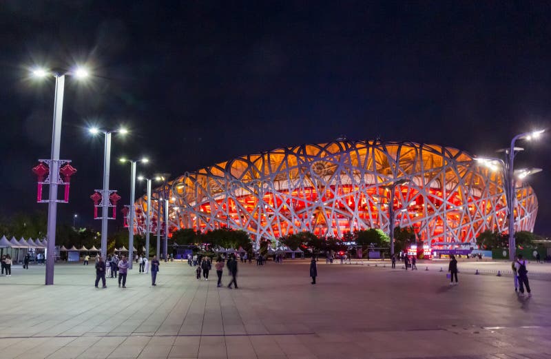 Night View of the Square in Front of the Olympic National Stadium in ...