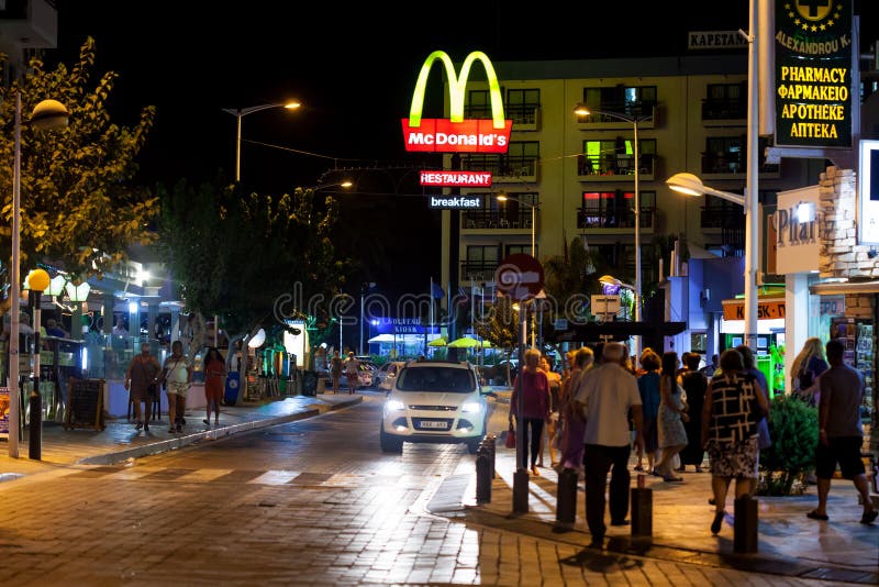 Night View on Street in Protaras, Cyprus Editorial Photo - Image of ...