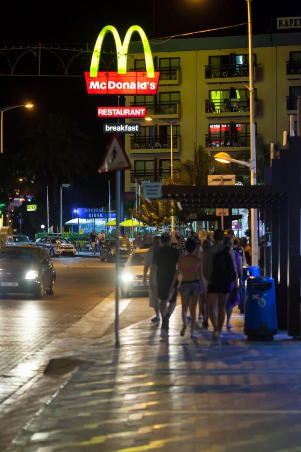 Night View on Street in Protaras, Cyprus Editorial Stock Image - Image ...