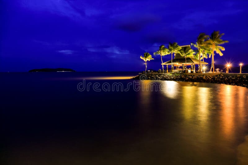 Night View of Sunset Bar at Tropical Beach. Stock Image - Image of ...