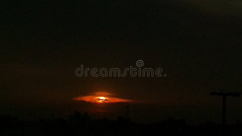 Night View Sunset Dark Clouds Red Sun Stock Image - Image of number ...