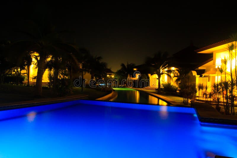 Night view swimming pool stock photo. Image of swimming - 74059804