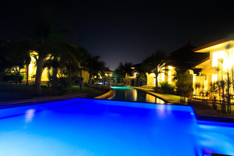 Night view swimming pool stock image. Image of place - 73043065