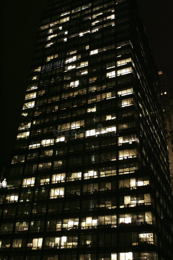 Night View of Tall Office Building Stock Image - Image of night ...