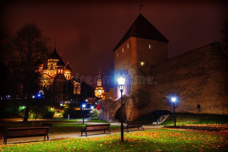 Night View of Tallinn, Estonia Stock Image - Image of church, cityscape ...