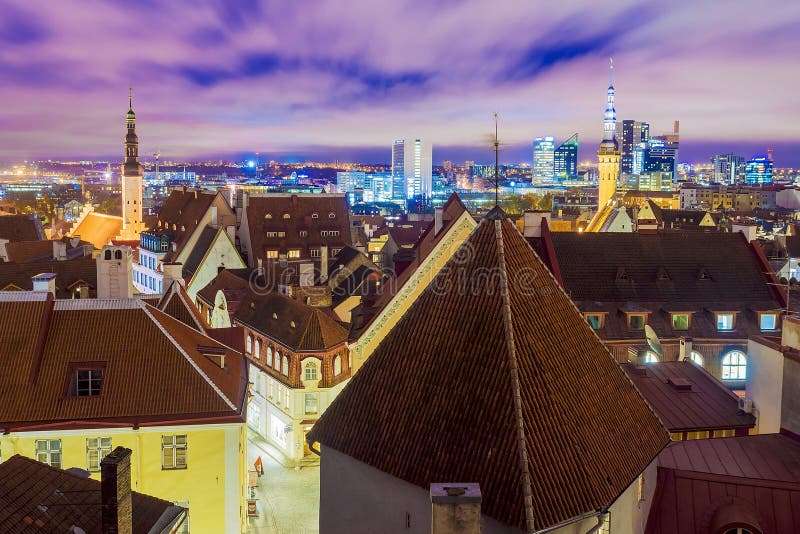 Night View of Tallinn, Estonia Stock Photo - Image of historical ...