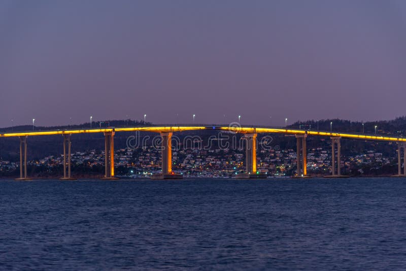 Night View of Tasman Bridge in Hobart, Australia Stock Image - Image of ...