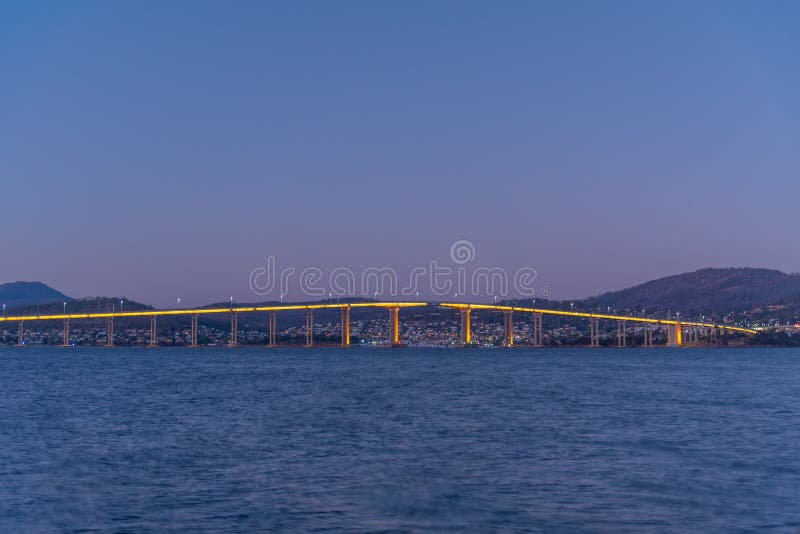 Night View of Tasman Bridge in Hobart, Australia Stock Photo - Image of ...