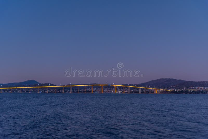 Night View of Tasman Bridge in Hobart, Australia Stock Image - Image of ...