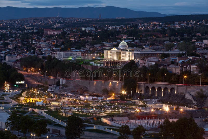 Night view of Tbilisi. stock image. Image of home, green - 28065179