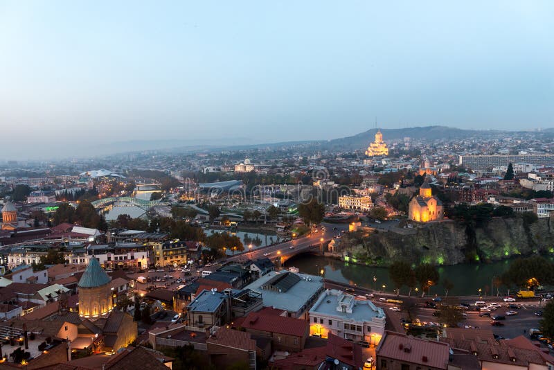 Night view of Tbilisi stock photo. Image of evening, bridge - 83639818