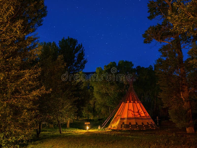 Night View of Tipi with Beautiful Landscape Stock Image - Image of ...