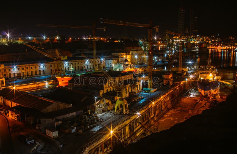 Night View To Docks in Senglea Stock Photo - Image of cities, outdoor ...