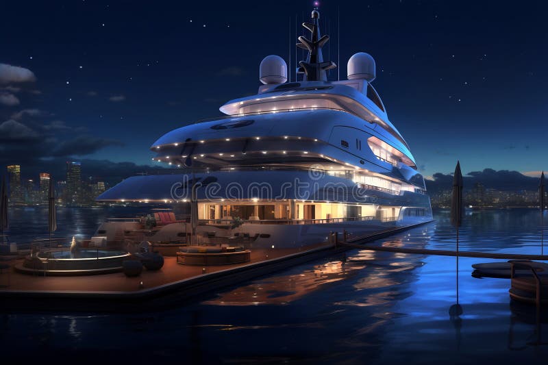 Night View To Large Illuminated White Boat Stock Photo - Image of blue ...