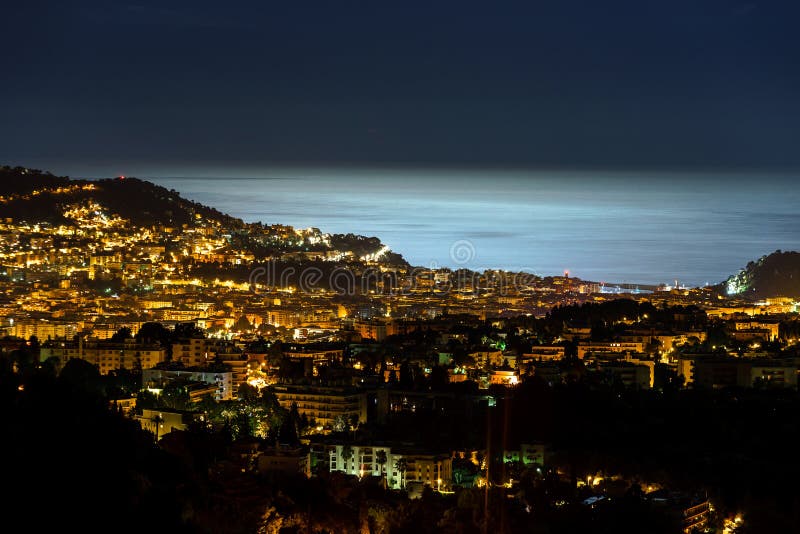 Night View To Nice with Moonlight on the Water Stock Image - Image of ...