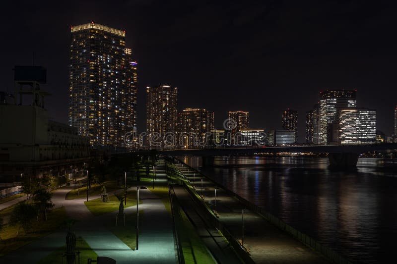 Night View of Tokyo and the Sumida River, Japan Stock Image - Image of ...