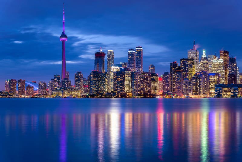 Toronto Skyline at Night and Reflection Editorial Stock Photo - Image ...
