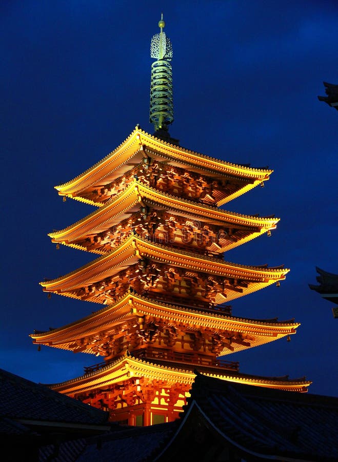 Night View of the Tower of the Temple of Japan Editorial Image - Image ...
