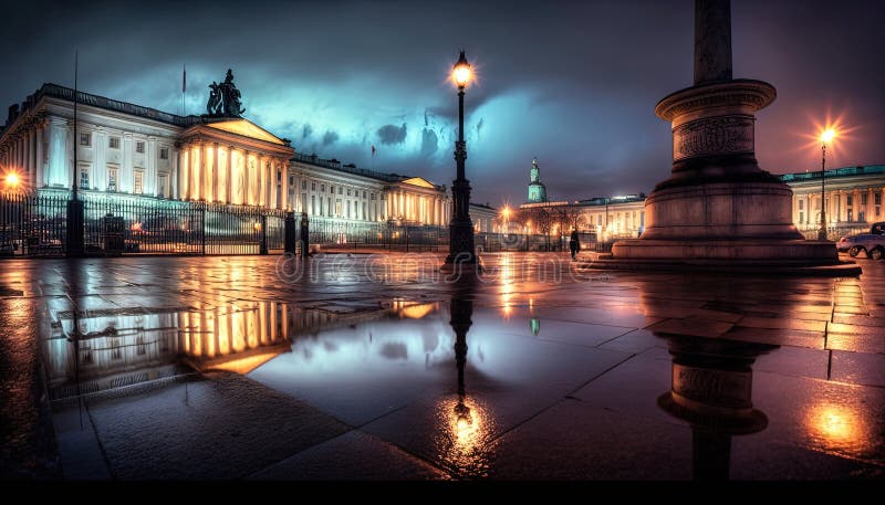 Night View of Trafalgar Square, London Stock Illustration ...