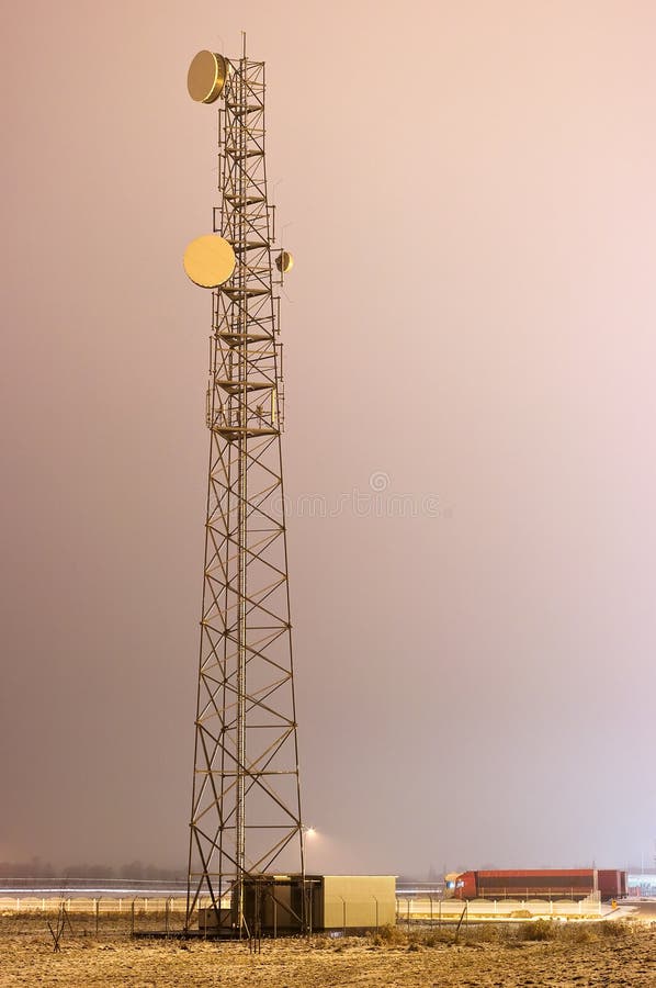 Night View with Transmitter Stock Image - Image of microwave, high ...