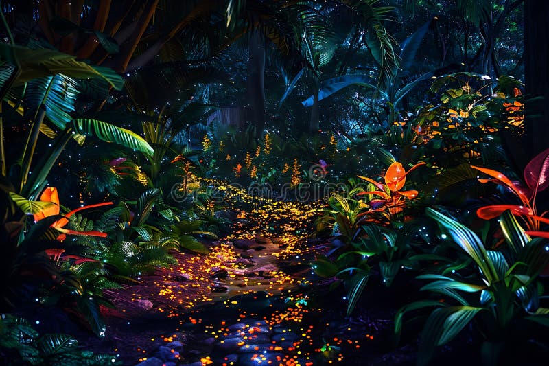 Night View in the Tropical Rainforest with Light Effects on the Plants ...