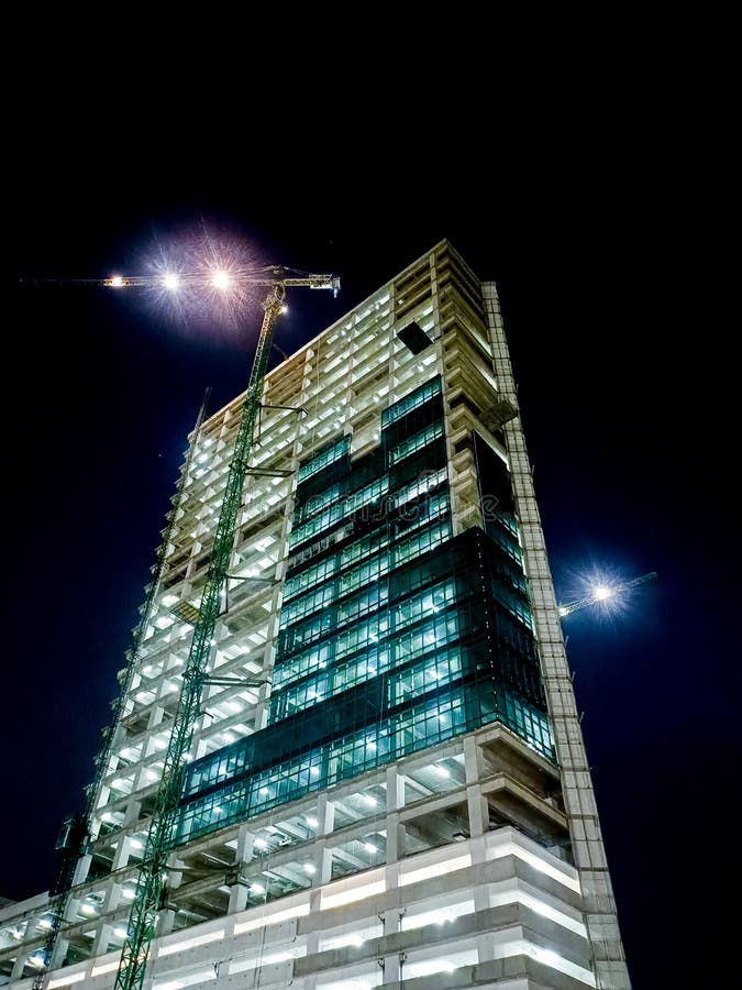 Night View Under Construction Fasade Building Stock Photo - Image of ...