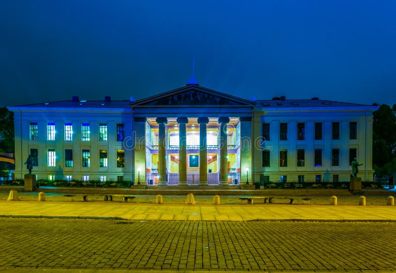 Night View of the University of Oslo in Norway...IMAGE Stock Image ...