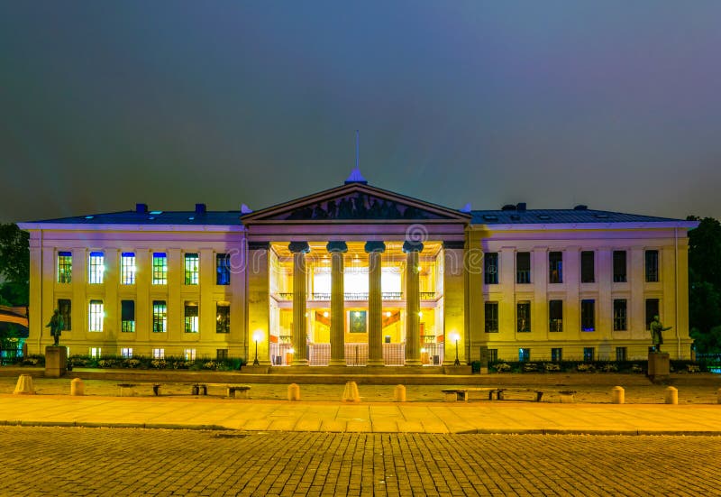 Night View of the University of Oslo in Norway...IMAGE Stock Image ...