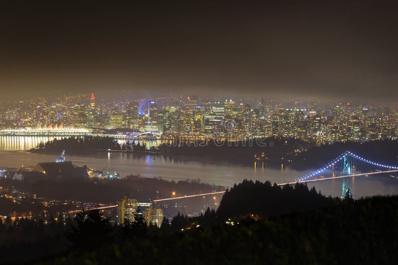 Night View of Vancouver, Canada Stock Photo - Image of colorful, long ...