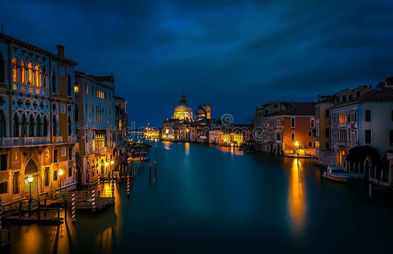 Night View of Venice, Italy Stock Image - Image of scenery, river ...