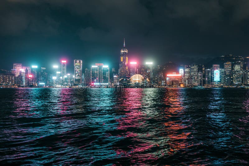 Night View of Victoria Harbor in Hong Kong Editorial Photography ...