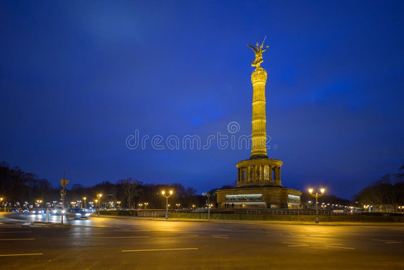 Night View of Victory Column, Siegessaule, Commemorating Victory in ...