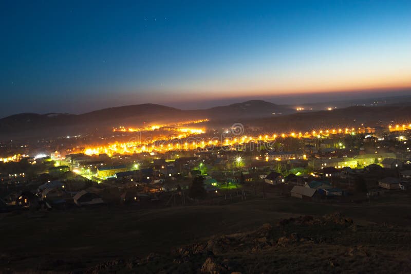 Night View of Village in Mountains Stock Photo - Image of high, cloudy ...