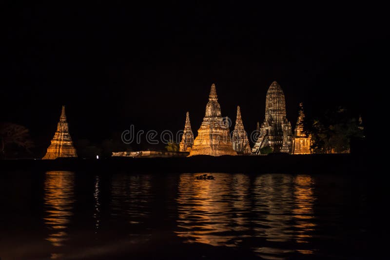 Wat Chaiwatthanaram at Night Stock Photo - Image of myanmar, buddhism ...