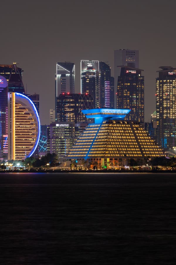 Night View of West Bay Doha, Qatar. Editorial Photography - Image of ...