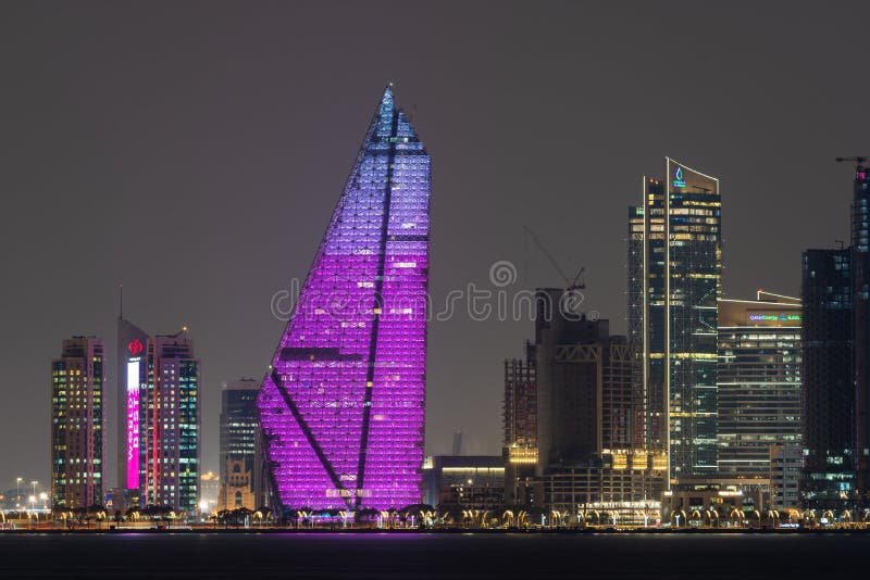 Night View of West Bay Doha, Qatar. Editorial Stock Image - Image of ...