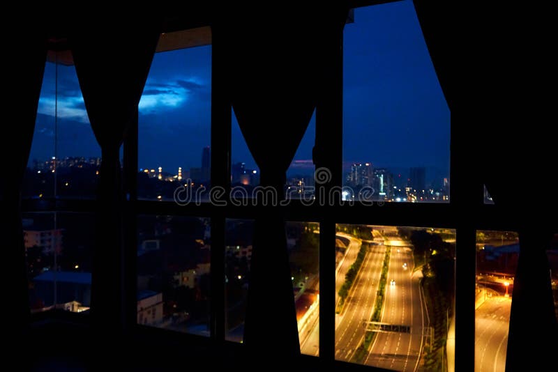Night View from the Window of the Apartment on a Multi-lane Highway in ...