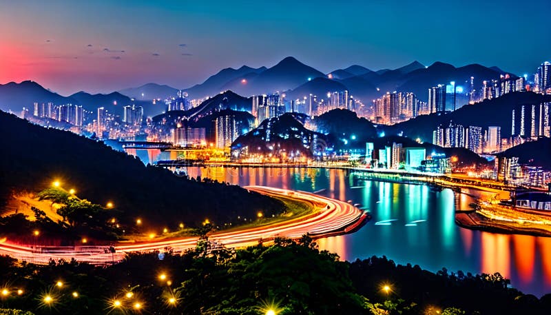 Night views south korea stock illustration. Illustration of sunset ...