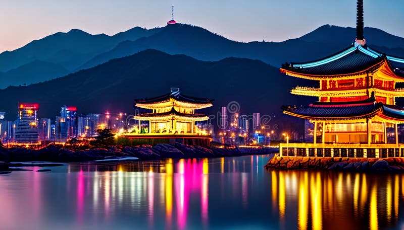 Night views south korea stock illustration. Illustration of city ...