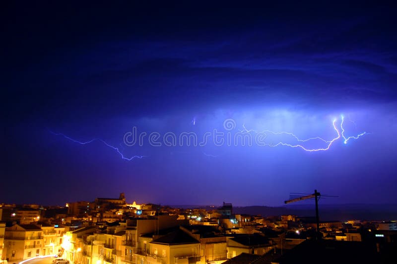 Night of Violent Thunder and Lightning Stock Image - Image of blue ...