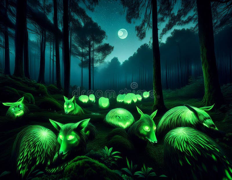 A Night Vision Image Showing the Glowing Eyes of Nocturnal Animals in a ...
