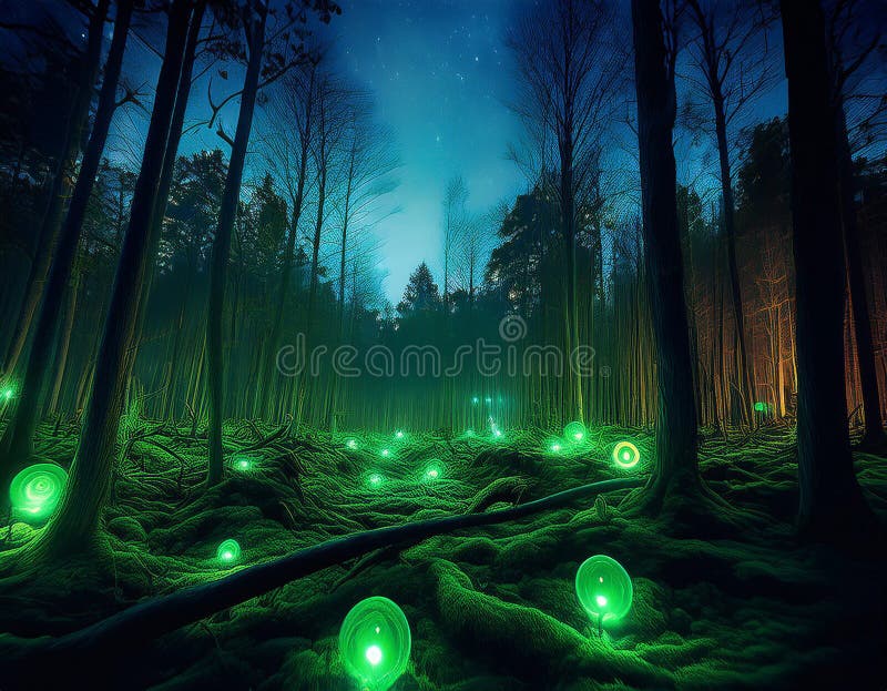 A Night Vision Image Showing the Glowing Eyes of Nocturnal Animals in a ...