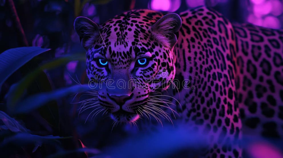 Night Vision Leopard in Purple Jungle Stock Illustration - Illustration ...