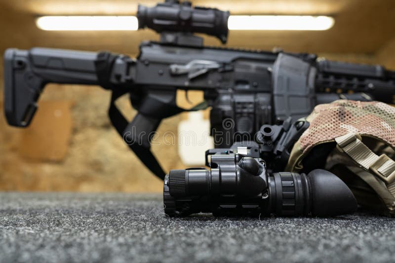 Night Vision Monocular and Rifle with Optical Sight, Close-up Photo ...